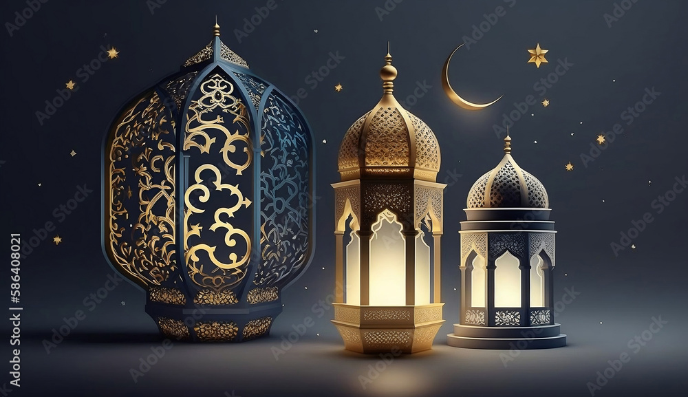 An illustration of luxury mosque and lantern. Gold and black luxury ...