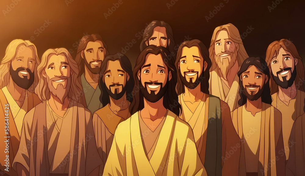 Jesus and a group of apostles cartoon background. Jesus and disciples ...