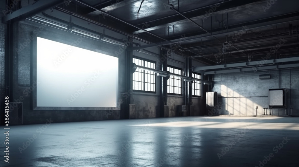 Big blank light screen instead of wall with projectors in empty ...