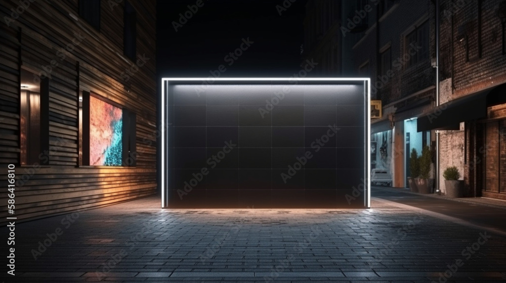 Perspective view on black square layout of street shop signboard with ...