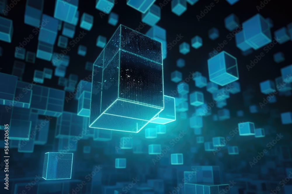 levitating cube surrounded by smaller cubes in a minimalist design ...
