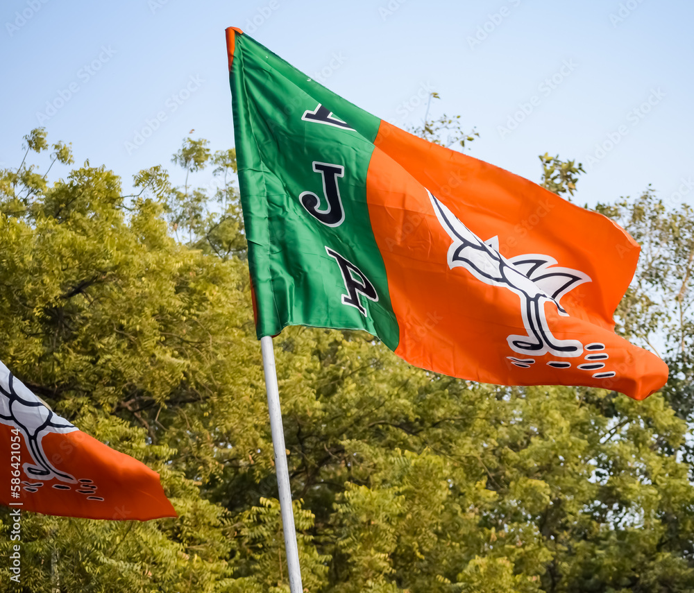 Bharatiya Janata Party Flag of Indian political party, BJP Bhartiya Janta Party Flag Waving ...