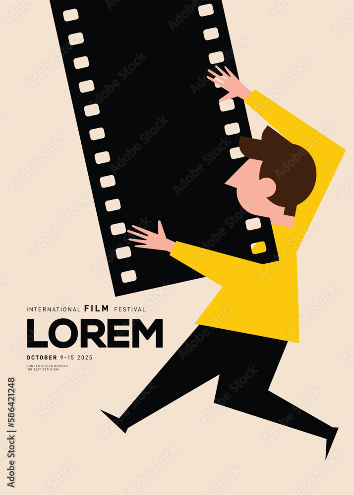 Movie poster design template background with vintage filmstrip Stock ...