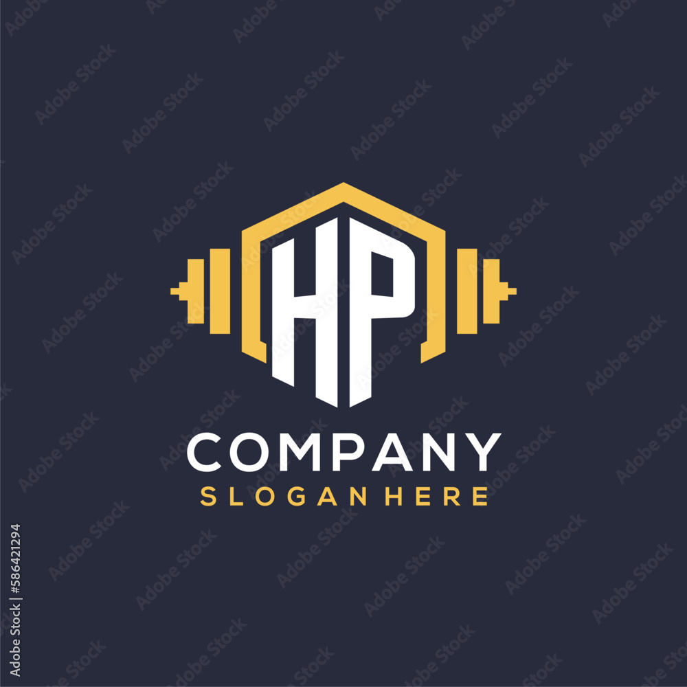 Initial HP logo design for fitness center with creative dumbbell ...