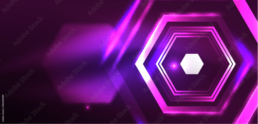 Abstract background techno neon hexagons. Hi-tech vector illustration ...