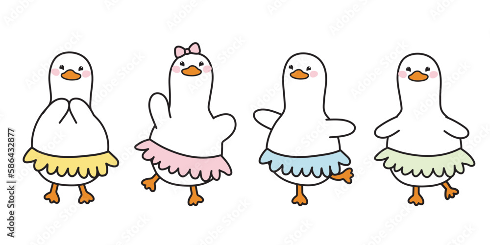 Set of cute duck in ballet concept various poses.Farm animal cartoon ...