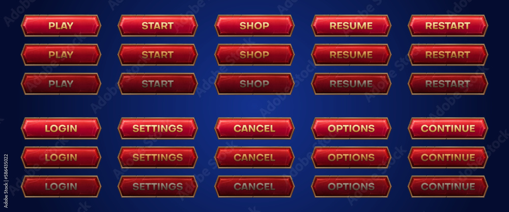 Game buttons animation set. Vector cartoon illustration of red frames ...