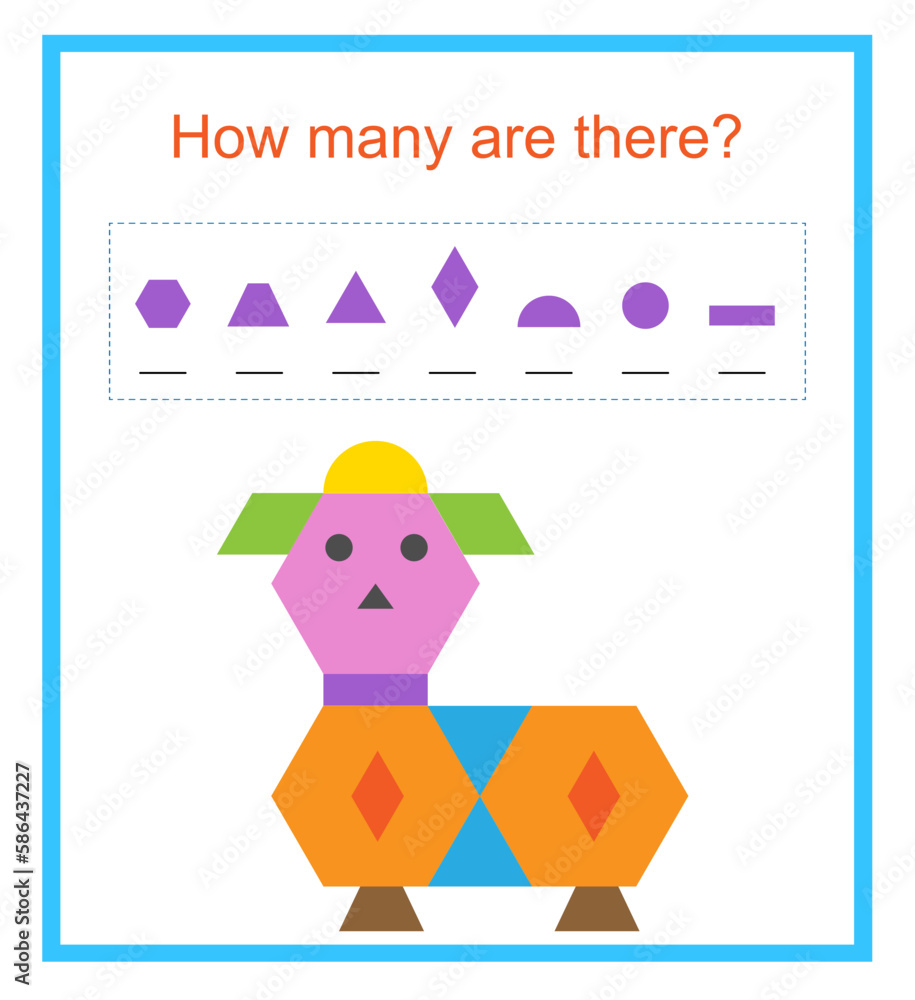 Math activity for children. How many geometric shapes? Developing ...