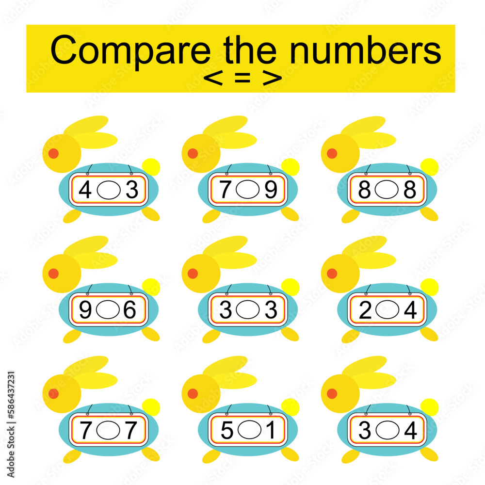 Math activity for kids. Compare the numbers. Number range up to 10 ...