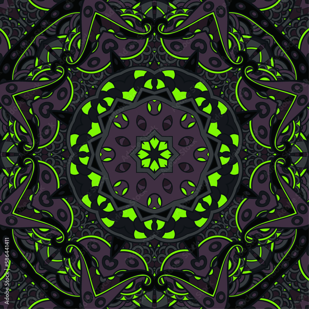 Seamless tile texture. Tracery mehndi design image. Dark toxic colors ...