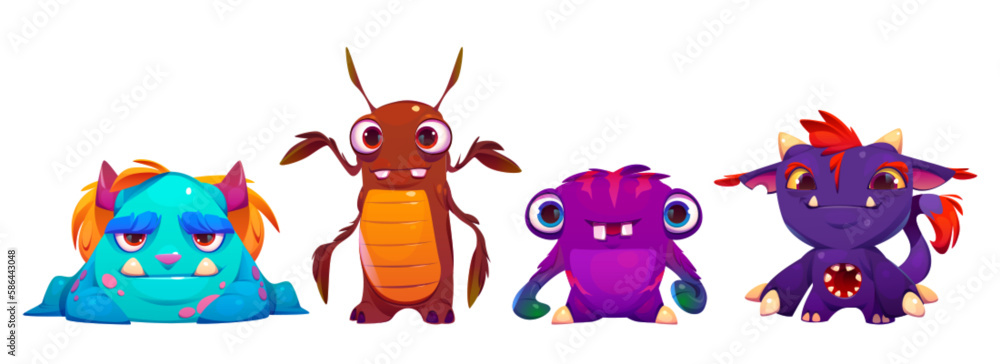 Cute cartoon monster vector character. Funny alien set for halloween ...
