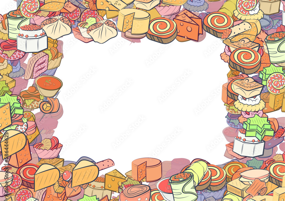 Background pattern abstract design texture. Snacks and Cheeses. Border ...
