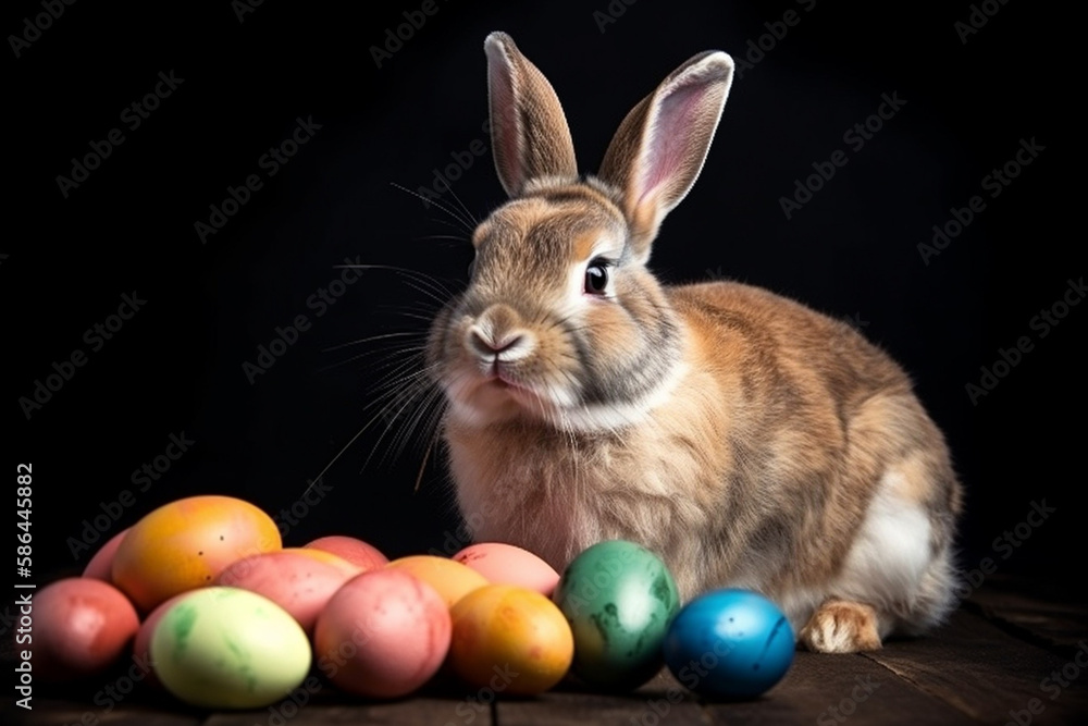 Eastar bunny with colorful Easter eggs. Generative ai. Stock ...