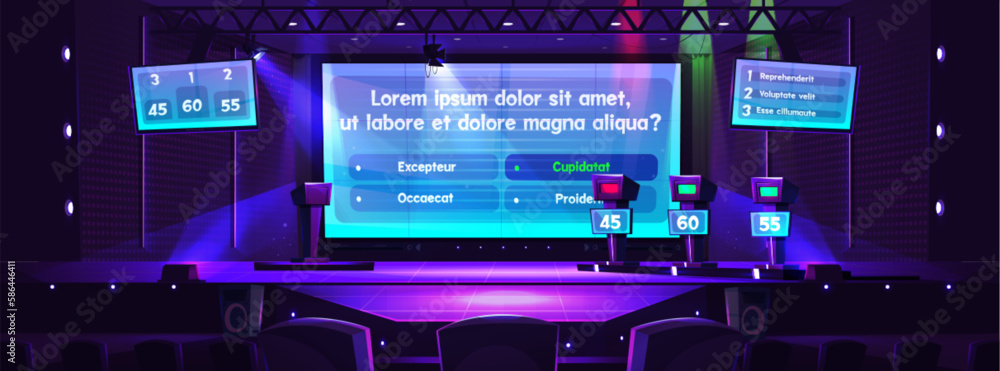 Quiz game show with question option cartoon background. Tv contest ...