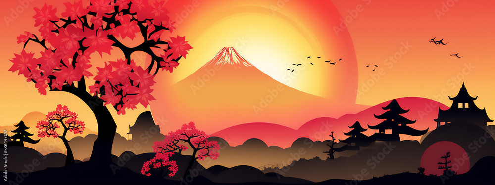 Japanese Asia background with copy space and negative space, generative ...