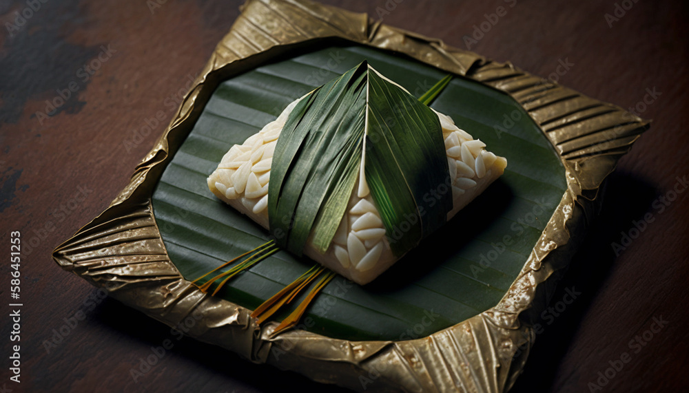 Rice cake boiled in a rhombus-shaped packet of plaited. Vector ...