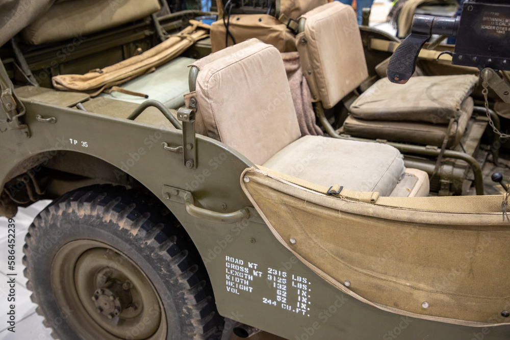 jeep Willys military interior seat of us ww2 car world war two Stock ...