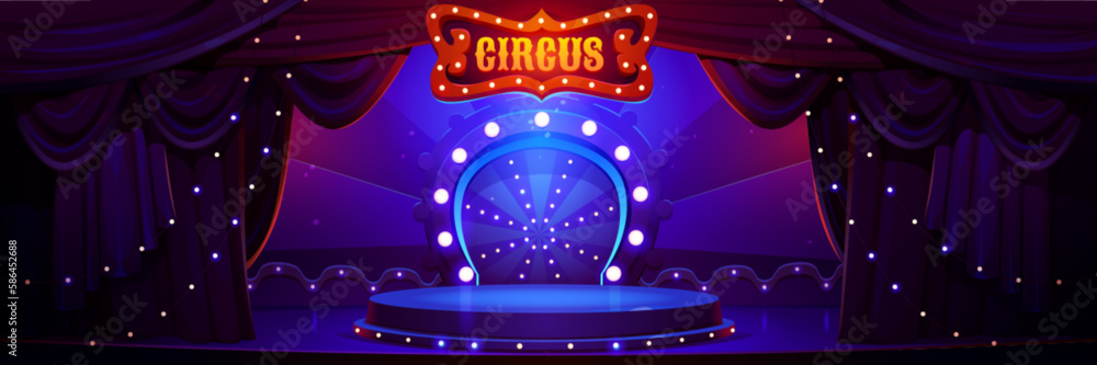 Background with circus stage and red theater curtains. Vintage interior ...