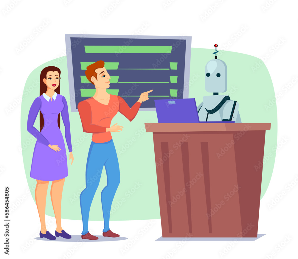 AI robot assistant helping people vector illustration. Chatbot with ...