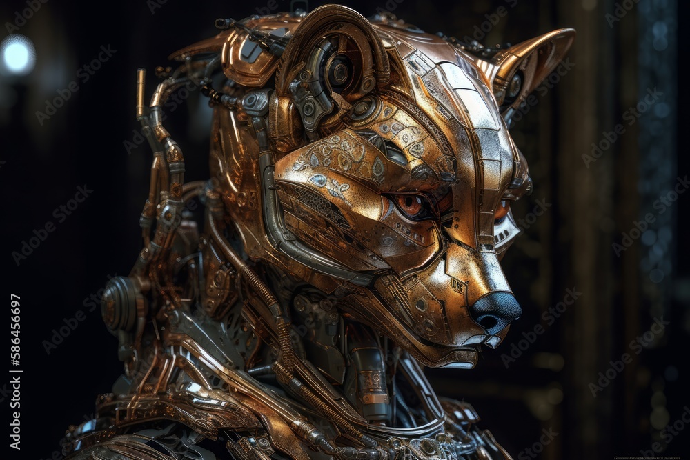 Realistic 3D Fox Robot Head Sculpture with Cinematic Lighting and Super ...