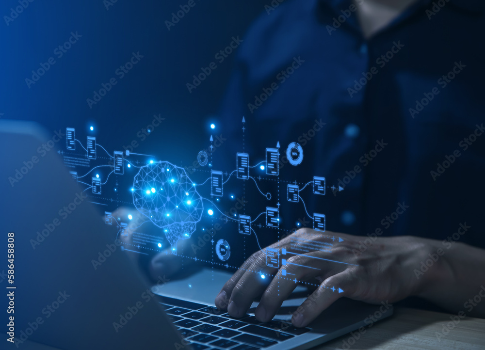 Foto de Expert analysts are analyzing the data. with virtual graph ...