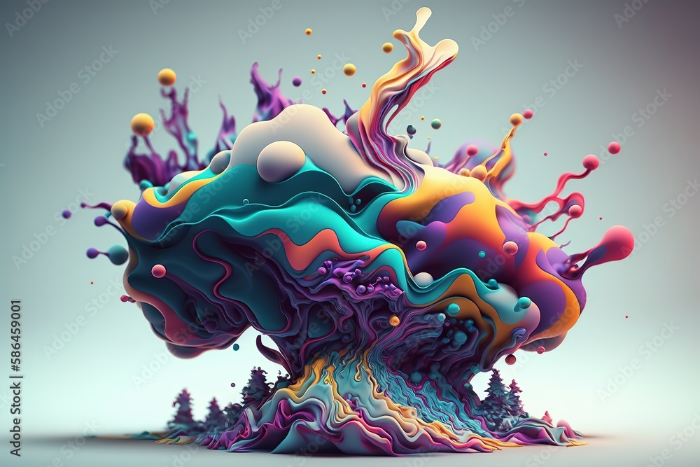 Vibrant 3D painting: Surrealistic, flowing textures meet colorful ...