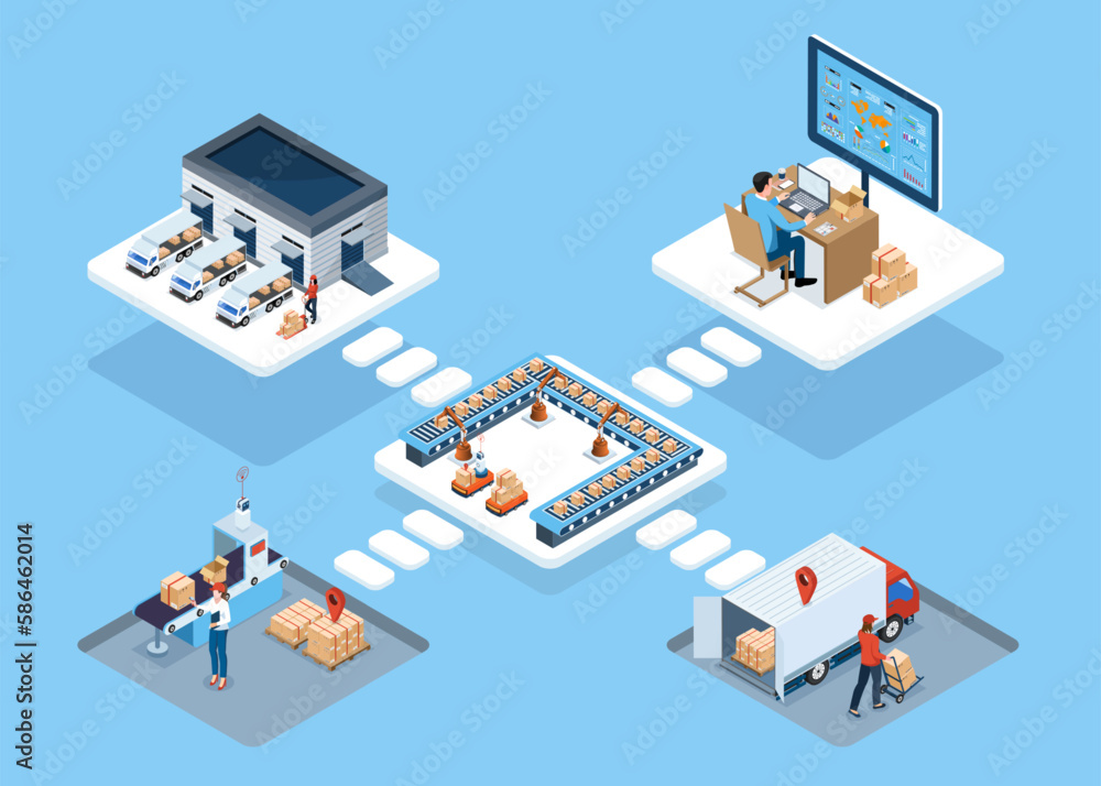 3D isometric Global logistics network concept with Transportation ...