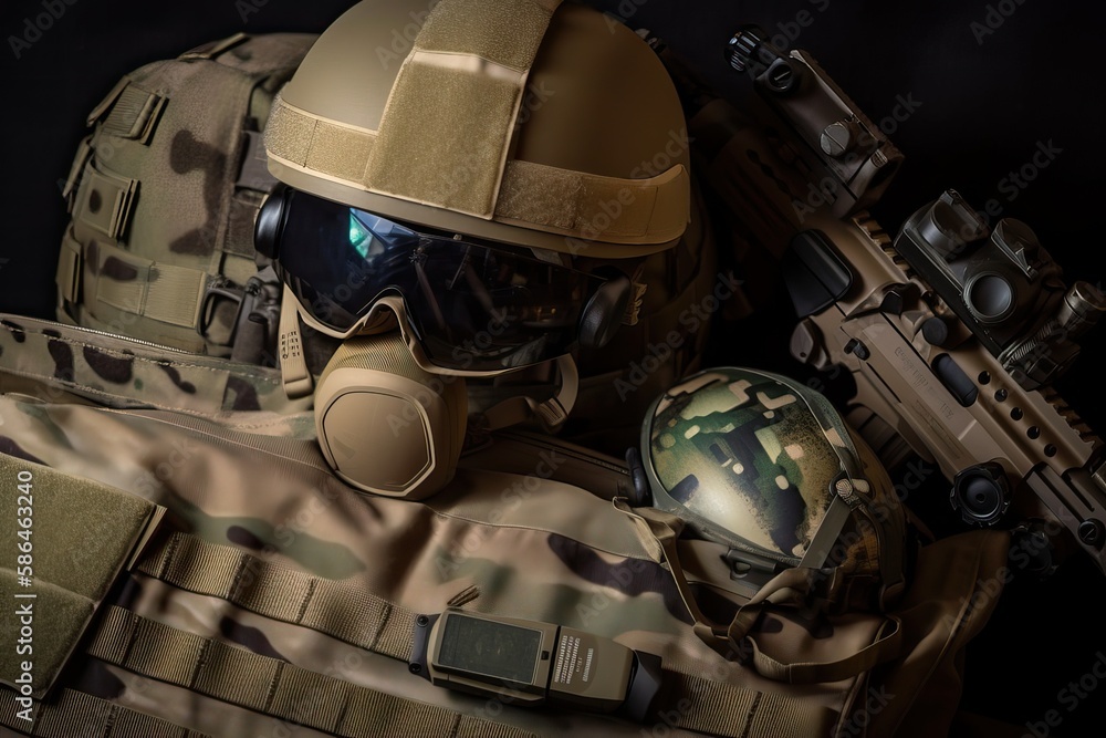 Special Forces Gear: FAST Helmet, NVGs, Plate Carrier Vest. Photo ...