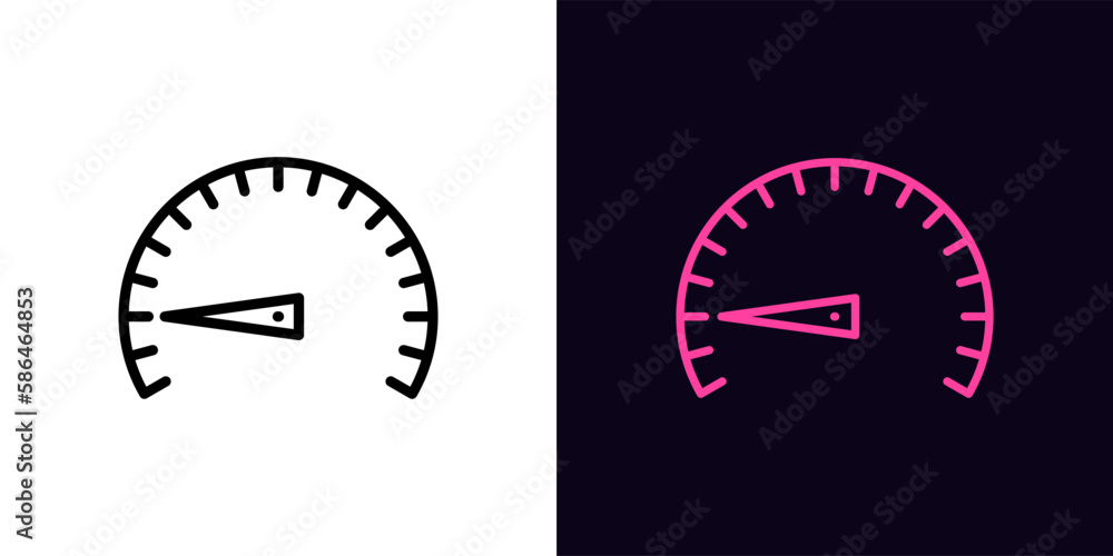 Outline low speed icon, with editable stroke. Speedometer with scale ...