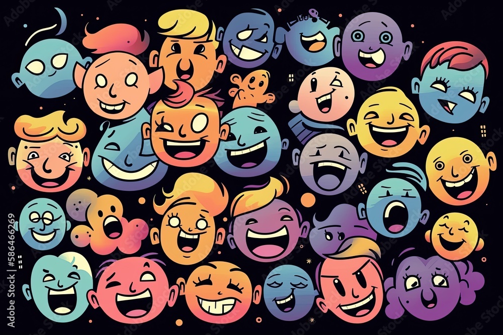 cartoon faces displaying different emotions and expressions. Generative ...