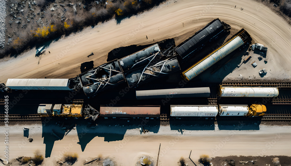 Tanks burning fire with pesticides. Wagons freight train carrying ...