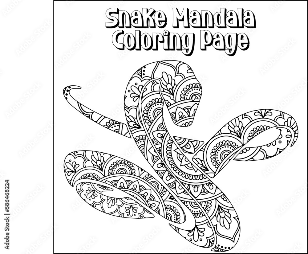Snake Mandala Coloring Page for Kids Stock Vector | Adobe Stock