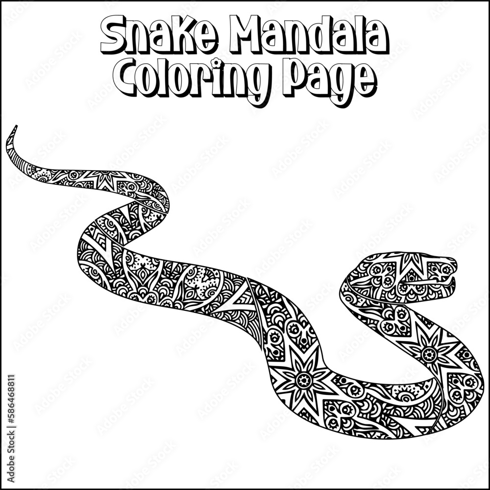 Snake Mandala Coloring Page for Kids Stock Vector | Adobe Stock