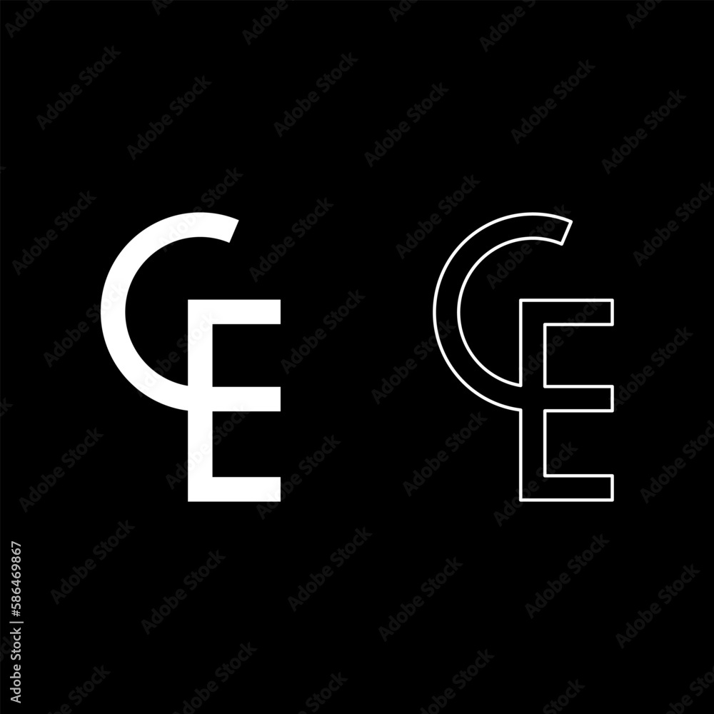 Euro-currency sign ECU European Symbol ecu CE ce set icon white color ...