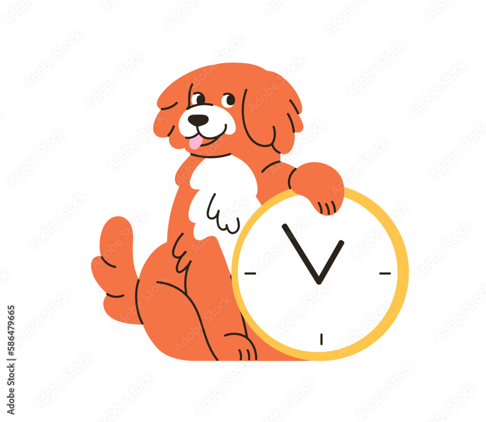 Vettoriale Stock Cute dog with alarm clock. Time management, biorhythms ...