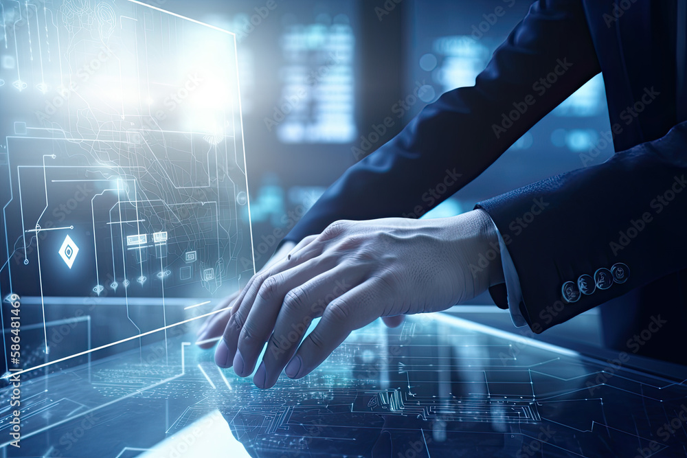 concept of AI helping people, cooperation at work with modern ...