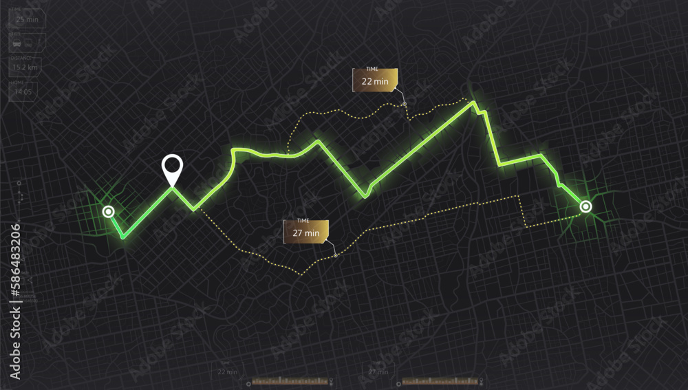 Gps map navigation to own house. City top view. View from above the map ...