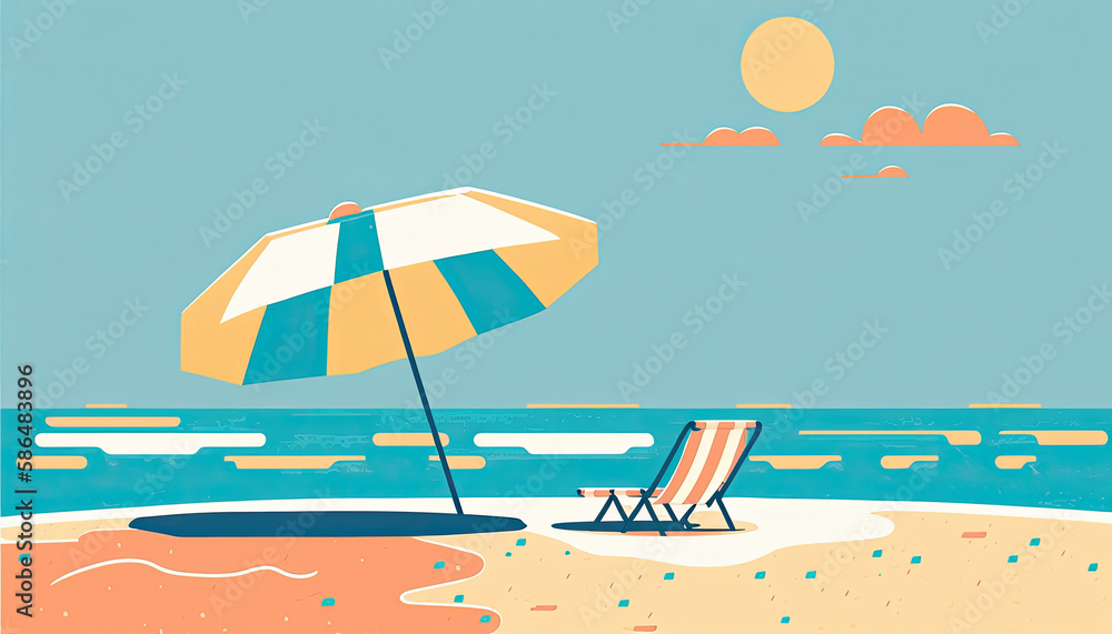 Beach - Minimalistic flat design landscape illustration. Image for a ...