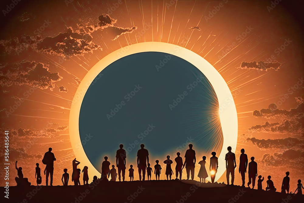 Silhouettes of People watching a total solar eclipse - Generative AI ...