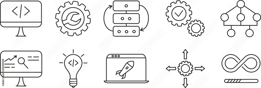 Devops Line Icons Set Software Development And It Operations Stock Vector Adobe Stock