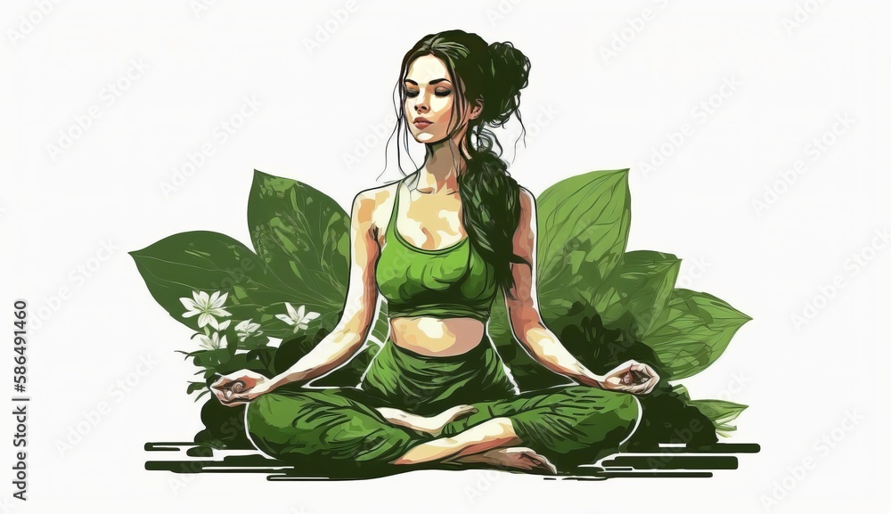 Green Meditating Woman Drawing