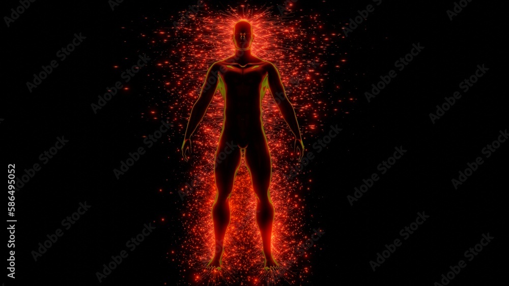 Glowing man with electric energy stream background. Silhouette of male ...
