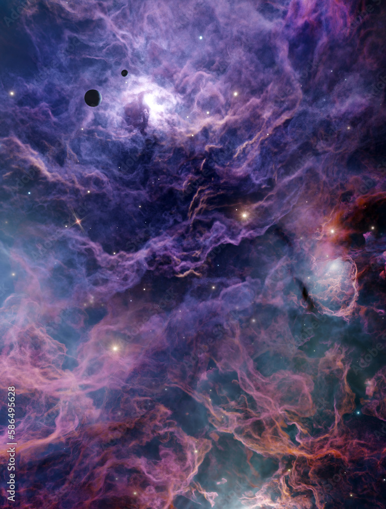 Nebula in outer space, planets and galaxy, 3d animation Stock ...