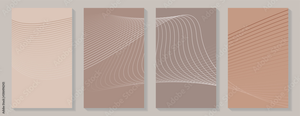 A set of covers of brown and beige with dinamic lines. Minimal wall ...