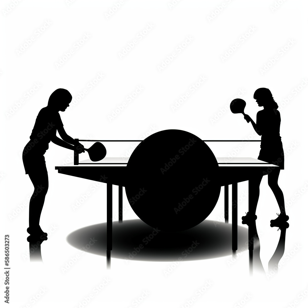 ping pong, ping, pong, silhouette, vector, people, couple, table ...