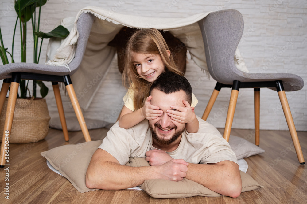 Father and child being friends. Joyful dad and daughter having fun, dad ...