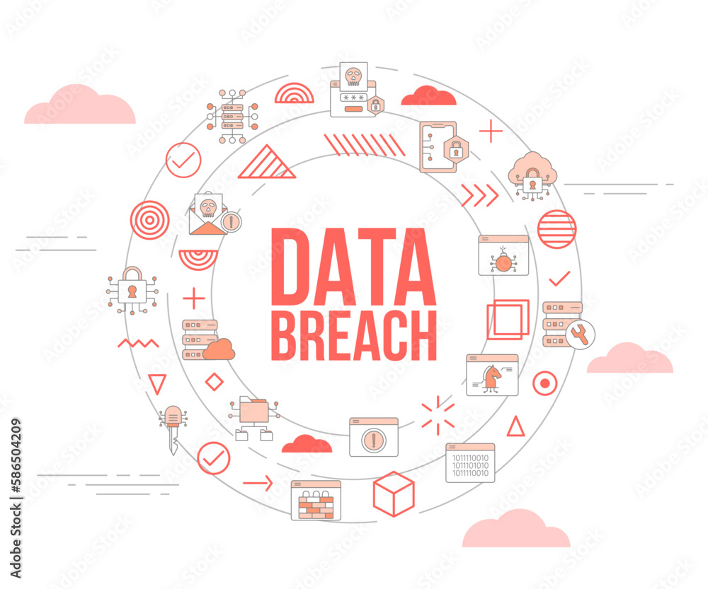 data breach technology concept with icon set template banner and circle ...