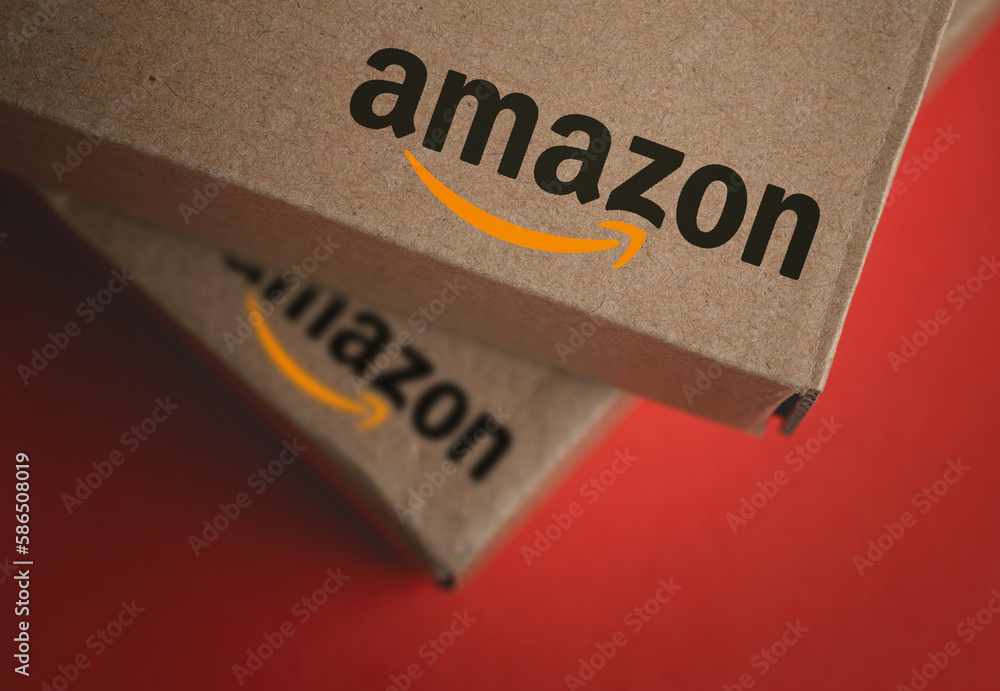 Casablanca, Morocco - 29 March 2023 : Close up of two Amazon cardboard ...