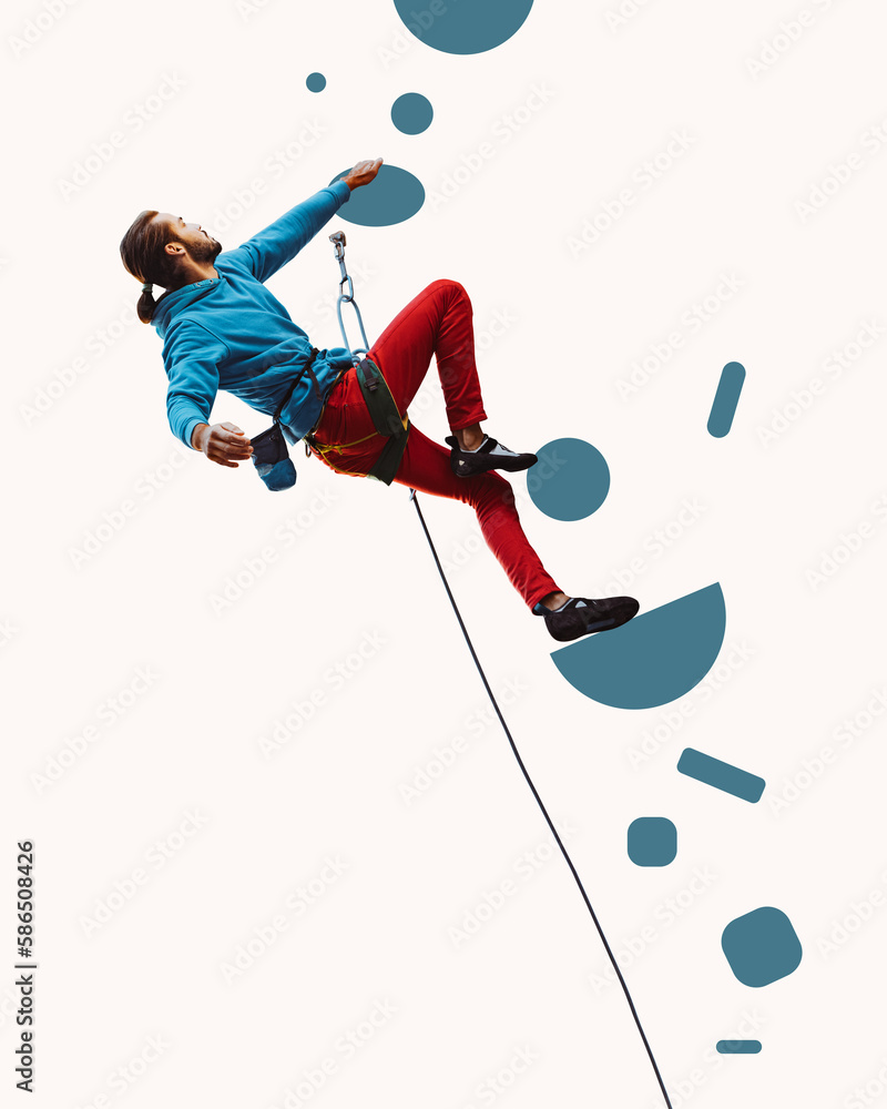 Foto Stock Climbing. Young man professional rock climber practicing ...