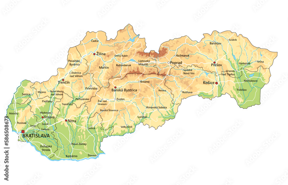 Highly detailed Slovakia physical map with labeling. Stock Vector ...